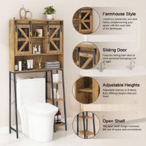 Befrases Over The Toilet Storage Cabinet, Farmhouse Storage Cabinet Over Toilet with 2 Sliding Barn Door，Home Space-Saving Toilet Rack, for Bathroom, Restroom, Laundry.(Brown)