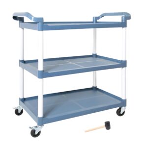 rayocon 3-tier large plastic service utility cart, food-service rolling cart with wheels heavy duty commercial rolling for restaurant,household,office (19.7" d x 39.4" w x 40.2" h)