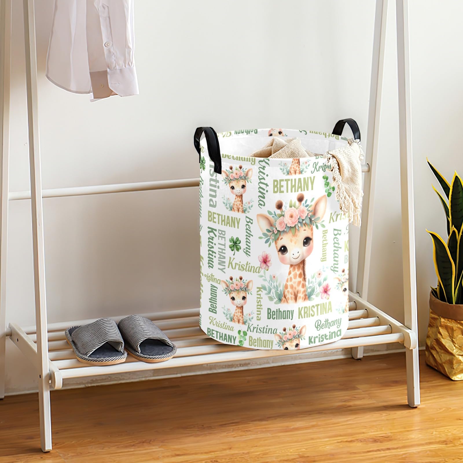 Laundry Storage Basket Name Text, Giraffe Laundry Hamper Laundry Bag Waterproof Clothes Bin Collapsible, Clothes Hamper for Bathroom, Laundry, College