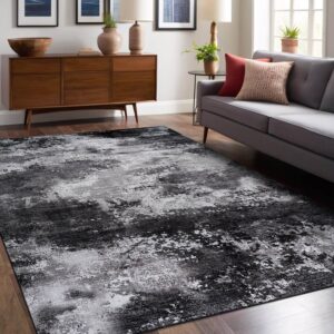 LuuL Home Non Slip Rugs 5x7 Modern Abstract Easy Silk Rubber Backing Soft Area Rug for Living Room Easy to Clean Non Shedding Kitchen for Bedroom Indoor Carpet (Gray - Black, 5x7)