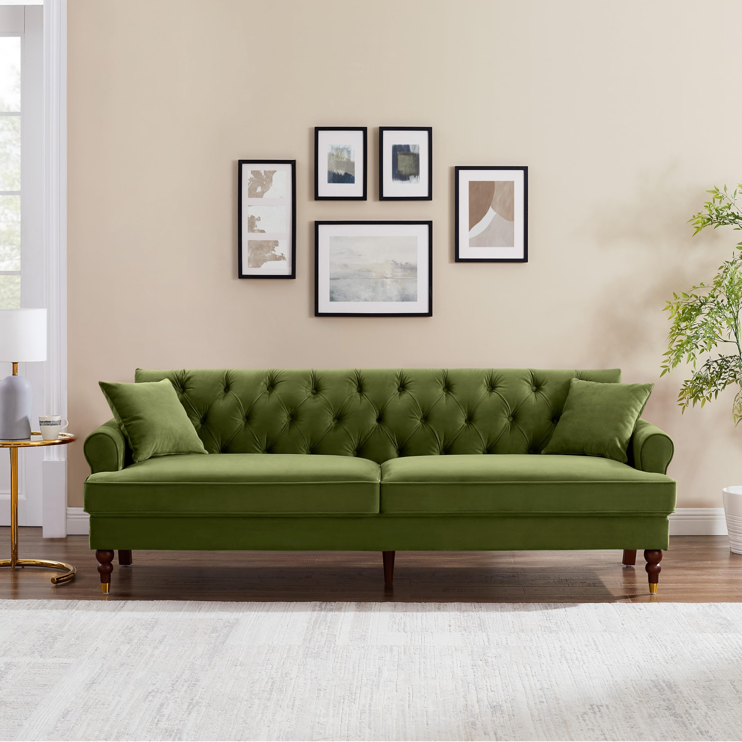 86" Velvet Sofa Couch, Mid-Century Modern Tufted Loveseat Sofa, 3 Seater Sofa Couches for Living Room, Comfy Couch Modern Sofa with Upholstered Cushion, Small Couch for Bedroom Apartment Office