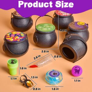 FUN LITTLE TOYS 24 Pack Prefilled Mini Plastic Witch Cauldron, Trick or Treat Toys in Bulk Small Halloween Buckets Pinata Prizes Gifts for Kids