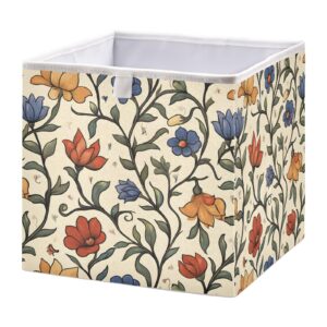 ymgqyj flat floral collapsible storage cube, foldable closet organizers storage bins with support board for shelf closet cabinet 11×11×11 in