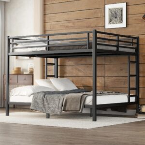 bellemave bunk bed queen over queen, heavy duty metal bunk bed frame, queen bunk bed for adults, adult bunk beds heavy duty, queen bunk bed, black