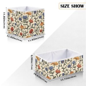 YMGQYJ Flat Floral Collapsible Storage Cube, Foldable Closet Organizers Storage Bins with Support Board for Shelf Closet Cabinet 11×11×11 IN