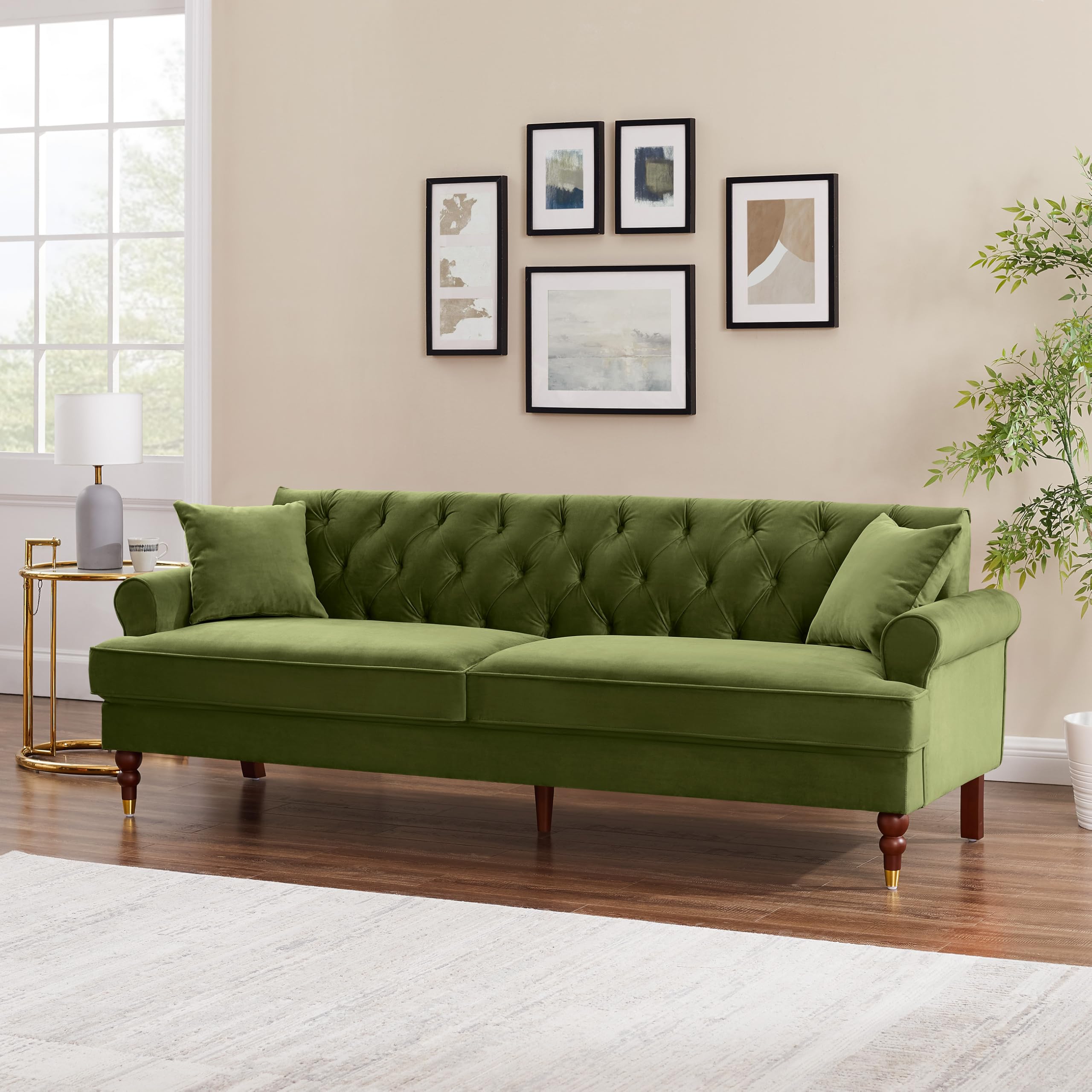 86" Velvet Sofa Couch, Mid-Century Modern Tufted Loveseat Sofa, 3 Seater Sofa Couches for Living Room, Comfy Couch Modern Sofa with Upholstered Cushion, Small Couch for Bedroom Apartment Office