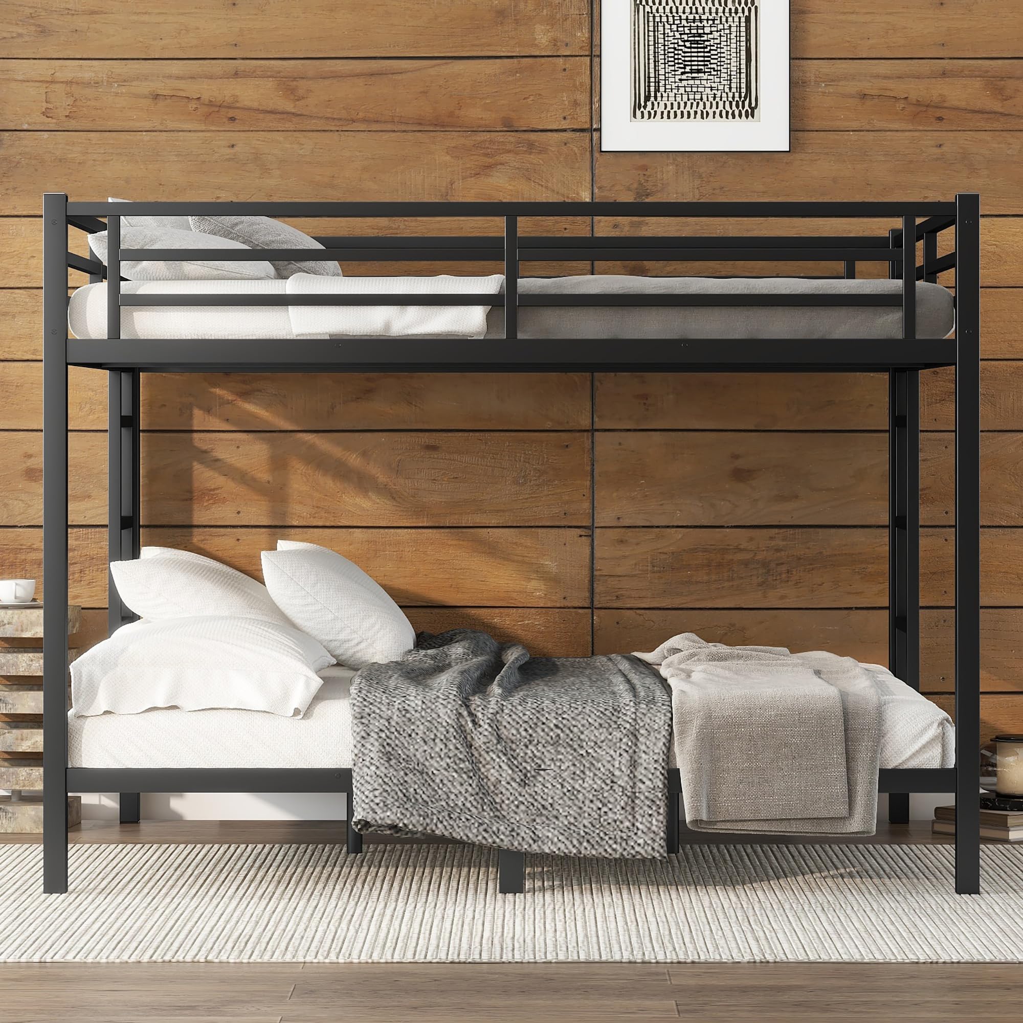 Bellemave Bunk Bed Queen Over Queen, Heavy Duty Metal Bunk Bed Frame, Queen bunk Bed for Adults, Adult bunk beds Heavy Duty, Queen Bunk Bed, Black