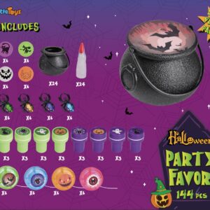 FUN LITTLE TOYS 24 Pack Prefilled Mini Plastic Witch Cauldron, Trick or Treat Toys in Bulk Small Halloween Buckets Pinata Prizes Gifts for Kids