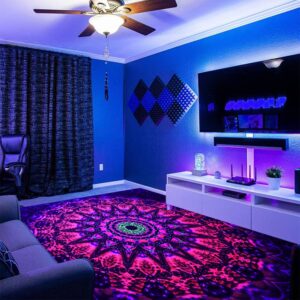 eiskbc blacklight mandala area rug, large neon uv reactive throw rug, 3d non-slip fluorescent luminous floor mat carpet, boho glow in the dark room home decor, 70x47inch