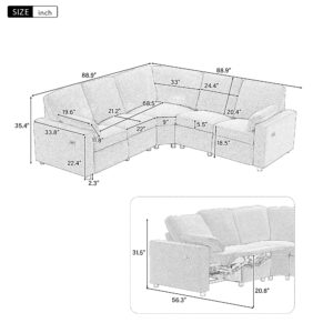 Familymill 89'' Linen Power Reclining Corner Sectional Sofa, Home Theater Recliner Sofa with 2 USB Ports and 2 Storage Drawers for Living Room (Beige)