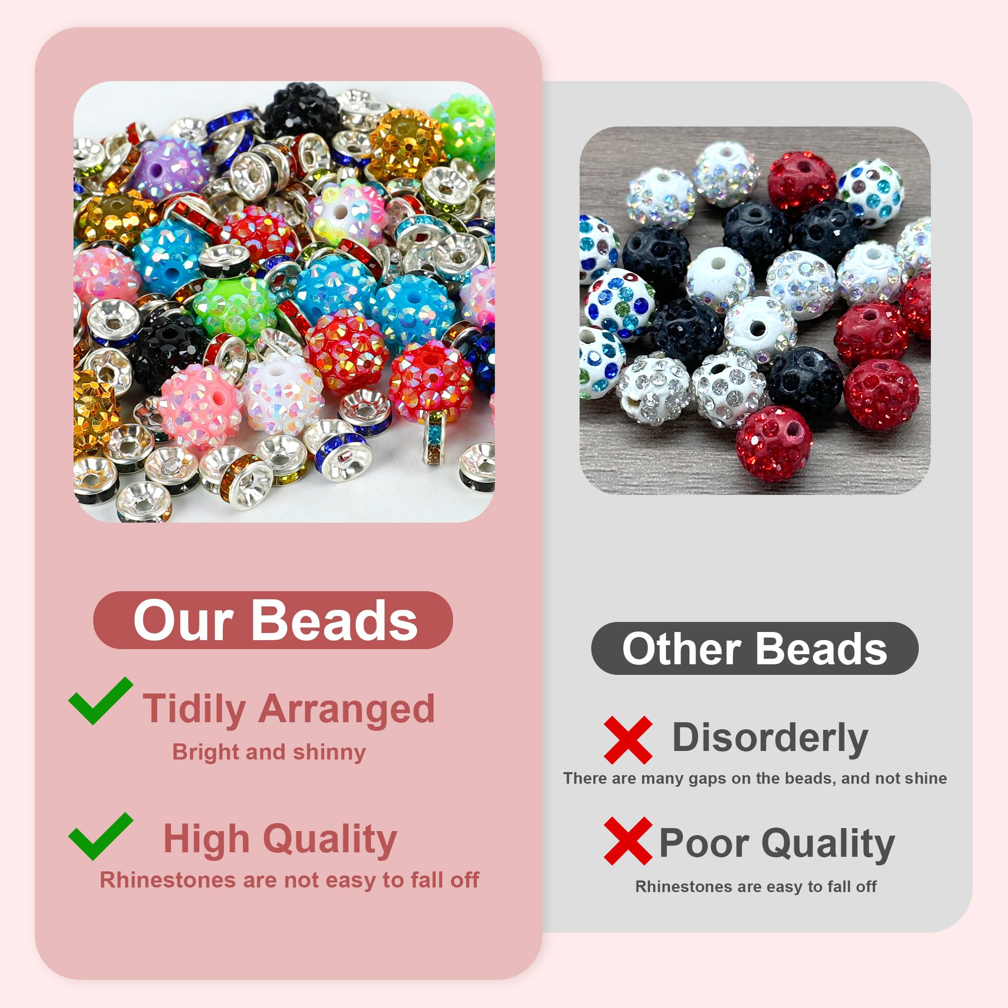 50 Rhinestone Beads and 200 Spacer Beads, Beads for Pens, Beads for Beadable Pens, Beads for Bracelets