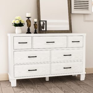 idealhouse dresser for bedroom with 7 drawers, modern chest of drawers closet with metal handle, wooden dresser organizer, for bedroom, living room, white