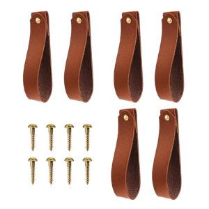 xthrotsenk 6 pcs leather wall hooks curtain rod holder leather lanyard wall hanging straps leather strap hanger towel leather hook wall mounted leather loop for bathroom kitchen walls(brown)