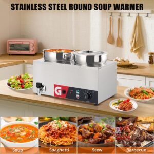 Takywep Commercial Soup Warmer 2 X 7.4QT - Stainless Steel Buffet Bain Marie, 86-185℉ Adjustable Temp, Anti-Dry Burn, Reset Button, 1200W Electric Food Warmer for Restaurant