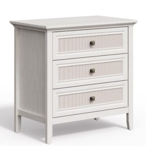 RoyalCraft White Dresser for Bedroom Set of 2, Boho Tall Dresser with 3 Rattan Decorated Drawers, Modern Wood Chest of Drawers for Closet, Living Room, Hallway, Entryway