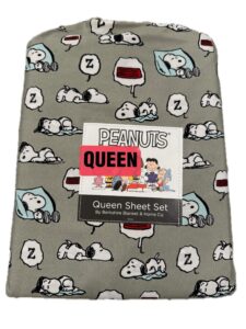 berkshire blanket & home co peanuts & friends sheet set (gray - naptime zzzz, queen)