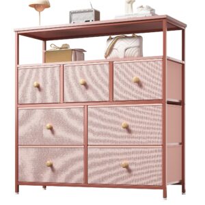 enhomee pink dresser for bedroom dresser with 7 drawers & 2 shelves,fabric dressers & chests of drawers for room, closet,lightweight