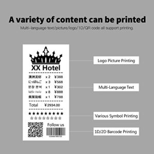 YDuupxe 80mm Thermal Printer BT USB Connection No Ink Needed with 2000mah Battery for Supermarket Restaurant Express Delivery Post Receipt