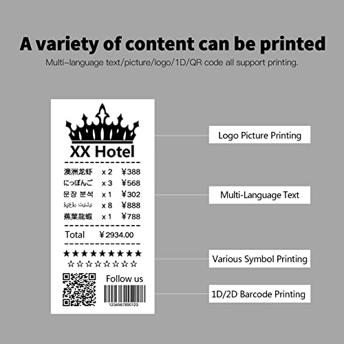 YDuupxe 80mm Thermal Printer BT USB Connection No Ink Needed with 2000mah Battery for Supermarket Restaurant Express Delivery Post Receipt