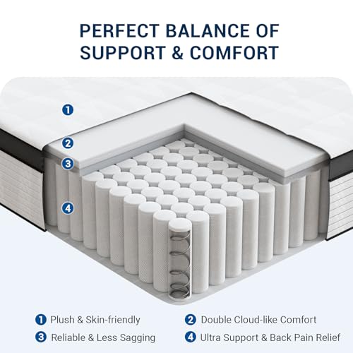 Avenco 10 Inch Twin Mattress, Hybrid Mattress in a Box with Independent Spring, Soft and Comfort Medium Firm Twin Size Mattress, Edge Support, Pressure Relief, Back Pain Relief, CertiPUR-US.