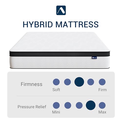 Avenco 10 Inch Twin Mattress, Hybrid Mattress in a Box with Independent Spring, Soft and Comfort Medium Firm Twin Size Mattress, Edge Support, Pressure Relief, Back Pain Relief, CertiPUR-US.