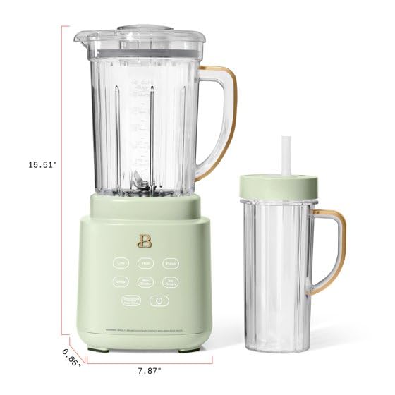 Beautiful PowerExact Blender System, 700W, 50oz Tritan Jar, 20oz Single-Serve Cup (Sage Green) by Drew Barrymore