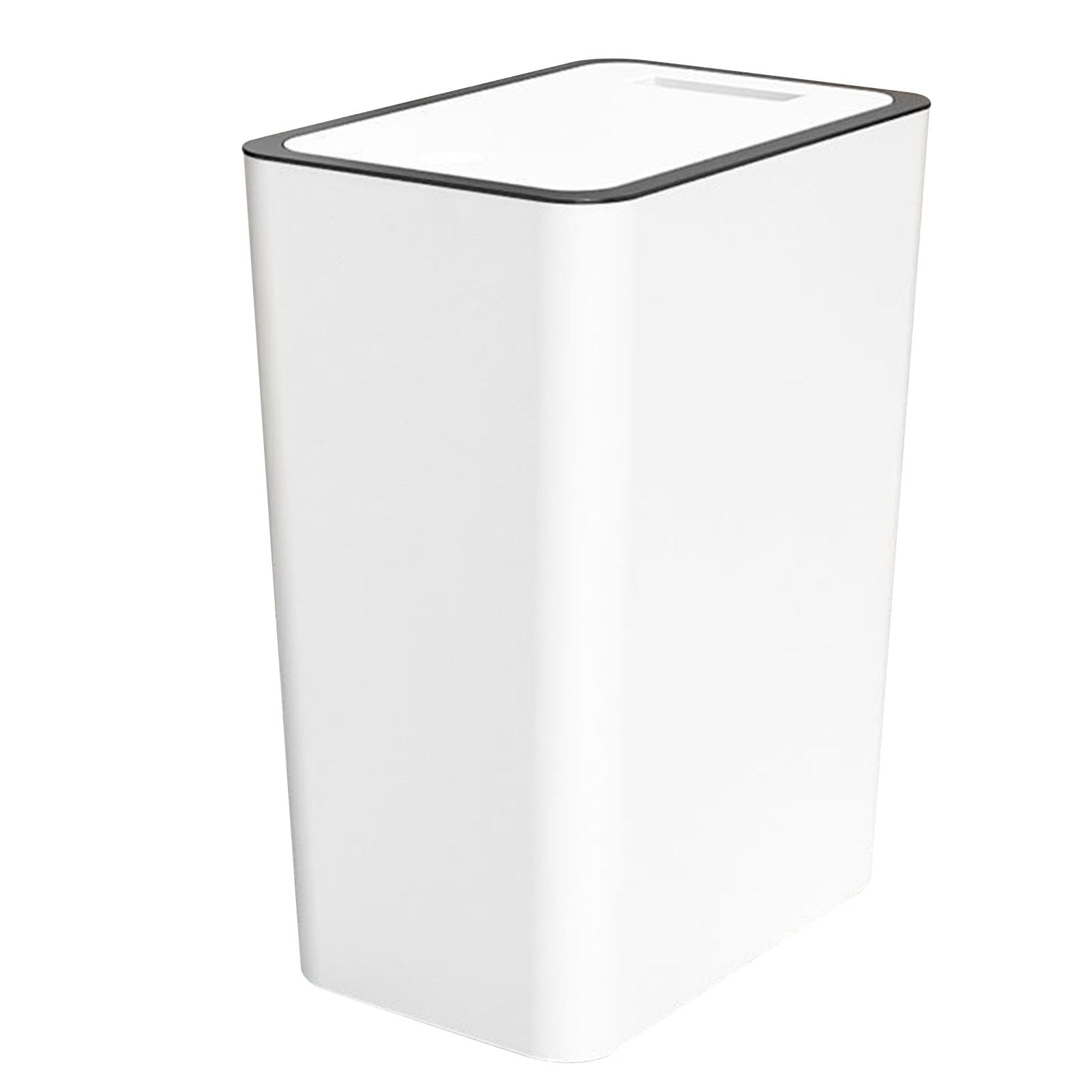 VIVIDPLOT Press Type Plastic Trash Can with Lid 15L Capacity White Bathroom Kitchen Garbage Bin