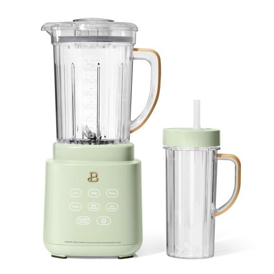 Beautiful PowerExact Blender System, 700W, 50oz Tritan Jar, 20oz Single-Serve Cup (Sage Green) by Drew Barrymore