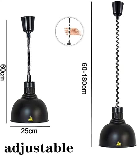 LINKANRUO Hanging Food Heat Lamp,Retractable Food Heating Lamp, with 250mm Food Warmer Lampshade and Bulb 250W, for Buffet,Kitchen,Restaurant,Catering Lamps