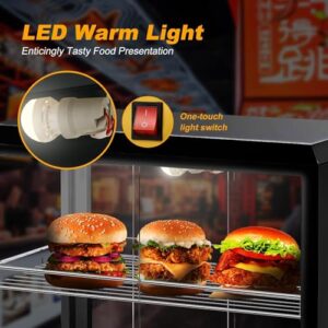 Food Pizza Warmer, 3-Tier Electric Food Warmer Commercial Countertop with Lighting and Glass Door, 500w Commercial Electric Warmer Display for Restaurant Small Heated Warming Box