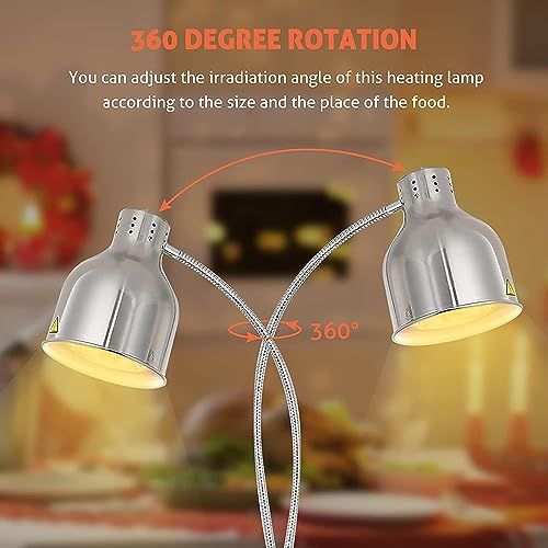 LINKANRUO Food Warming Lamp Commercial Food Warmer Lights - Adjustable Height, 2x250W Weighted Base. Preserve Heat, Keep Buffet Dishes Warm Lamps(Yellow)