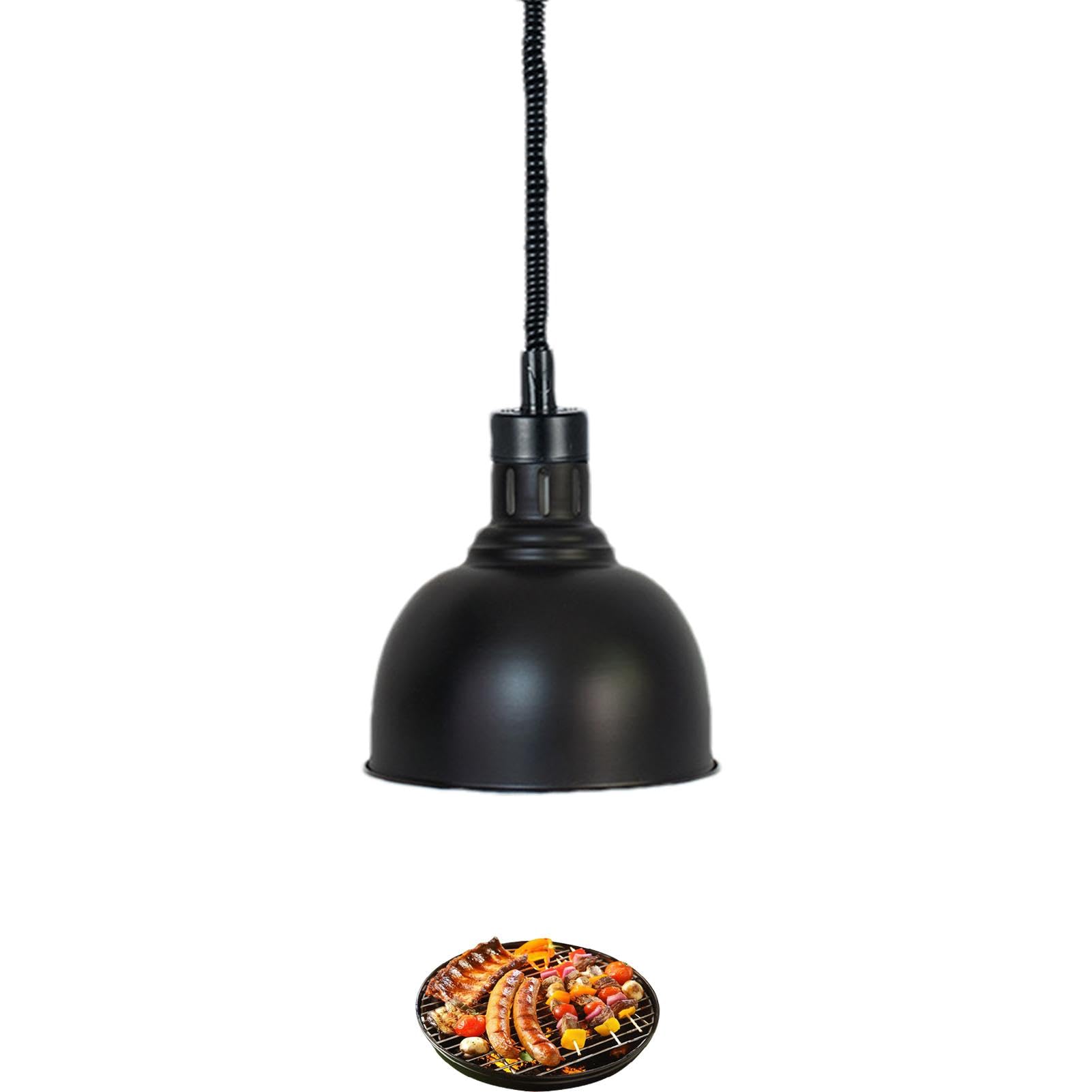 Food Heat Lamp | Ceiling Heat Lamps with Infrared Bulb | 60-180cm Retractable Heat Lamp for Food | 200w Food Warmer for Home Use | Heating Lamps for Food Service Restaurant Buffet (Dia 25cm)