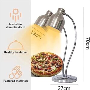 LINKANRUO Countertop Food Warmer Lamp 250W Bulb Commercial Food Heat Lamp for Food Warming Restaurant Warmer Food Service, Adjustable Lampshade Lamps(Sliver,Double Head)