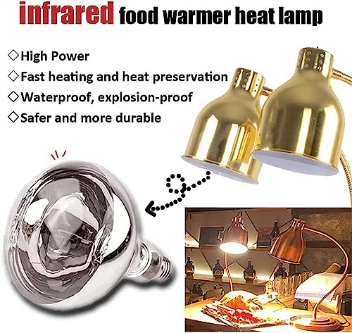 LINKANRUO Countertop Food Warmer Lamp 250W Bulb Commercial Food Heat Lamp for Food Warming Restaurant Warmer Food Service, Adjustable Lampshade Lamps(Sliver,Double Head)