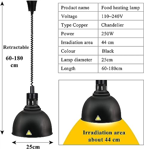 LINKANRUO Food Warmer Lamp Food Heat Lamp Telescopic Food Warme Buffet Food Heat Lamp Buffet Heating Lamp, 250W 25cm for Restaurant Heating Lamp Buffet Hanging Heat Lamps Lamps