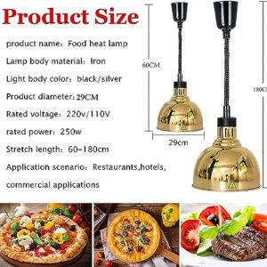 LINKANRUO Hanging Food Heat Lamp Restaurant, Food Heat Lamp 2 Pack Food Warmer Lamp, Food Heating Lamp Commercial Food Service Heat Lamp 110v Lamps(Gold)