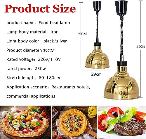 LINKANRUO Hanging Food Heat Lamp Restaurant, Food Heat Lamp 2 Pack Food Warmer Lamp, Food Heating Lamp Commercial Food Service Heat Lamp 110v Lamps(Gold)