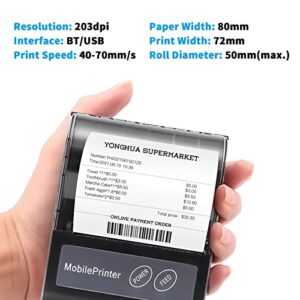 YDuupxe 80mm Thermal Printer BT USB Connection No Ink Needed with 2000mah Battery for Supermarket Restaurant Express Delivery Post Receipt