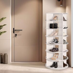 Hestiasko Rotating Shoe Rack Tower, 7 Tier Spinning Shoe Rack Tower, Center Hollow Rotating Shoe Rack Tower 360°, Easy to Assemble, Round Shoe Rack for Entryway Living Room Hallway - White