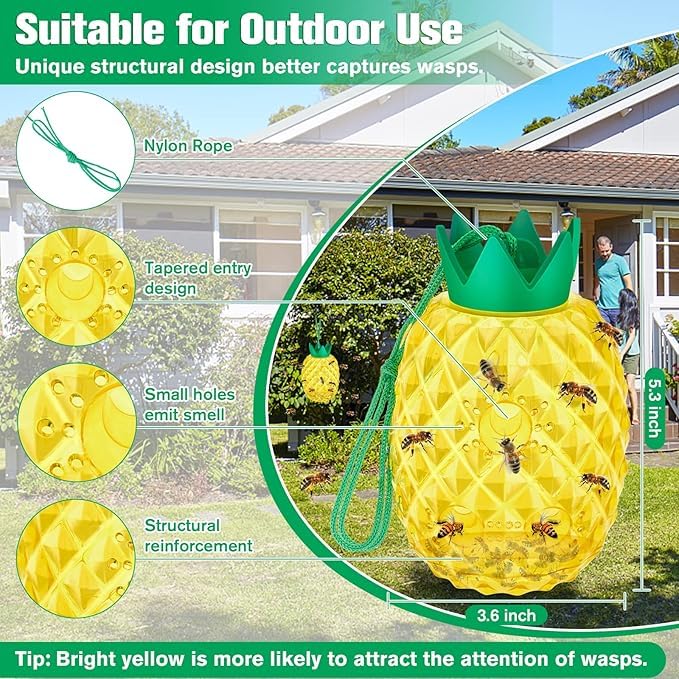 Wasp Traps Catcher - Honey Bee Trap, Insect Catcher, Wasp Trap, Bee Trap, Outdoor Wasp .Reusable Insects Traps Bee Catcher for Hornets, Yellow