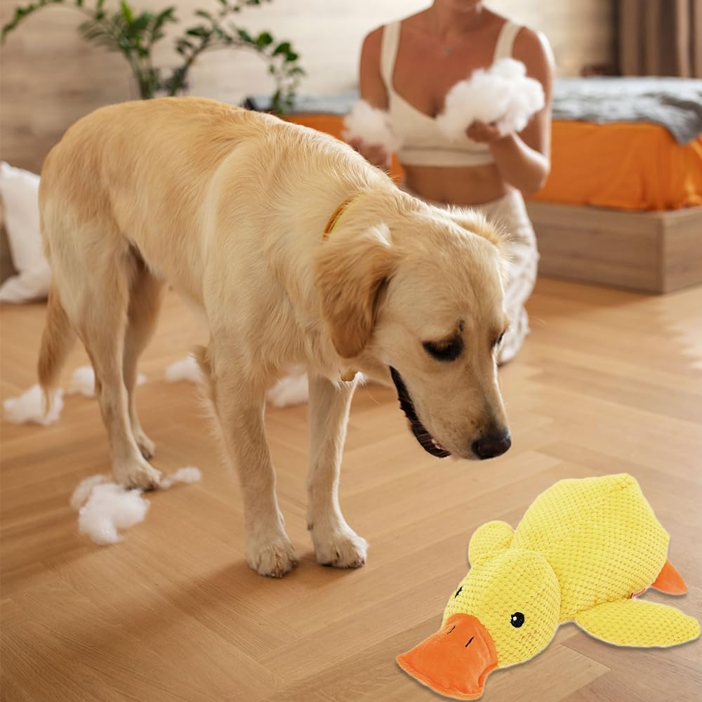 Koujut 2024 Upgraded Duck Dog Toys, The Mellow Dog Calming Duck, Durable Dog Calming Duck Dog Toys, Dog Toys for Aggressive Chewers, Yellow Stuffed Duck Dog Toys Puppy Toys (2 Pack, Large)