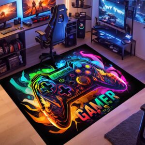 merlenuit gaming rug for boys room - game rugs for boys bedroom,gamer rug with controller design for game room,esports room 80x60 inches