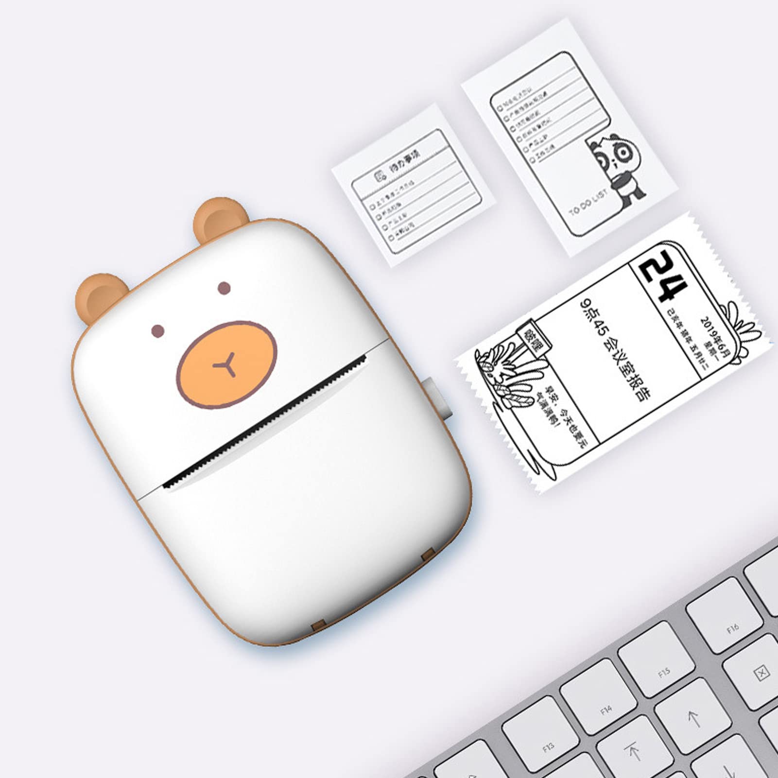 Portable Cute Bear Shape Mini Printer Plastic Photo Printer with Data Cable Print Paper for Students