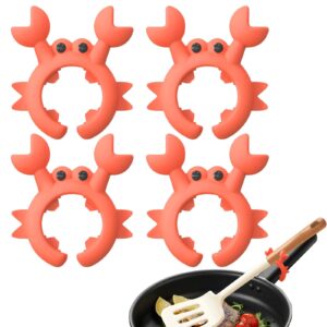 crab spatula holder, crab shaped silicone spatula holder anti-scalding, adjustable crab utensil holder, crab spoon holder for pot boil over spill stopper,cute creative crab gifts 4 pcs (rad)