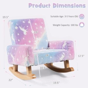 Costzon Kids Rocking Chair, Glow in The Dark, Upholstered Flannel Children's Sofa w/Poplar Wood Rocking Feet, Comfy Backrest for Kids Room, Nursery, Playroom, Preschool, Birthday Gift for Boys Girls