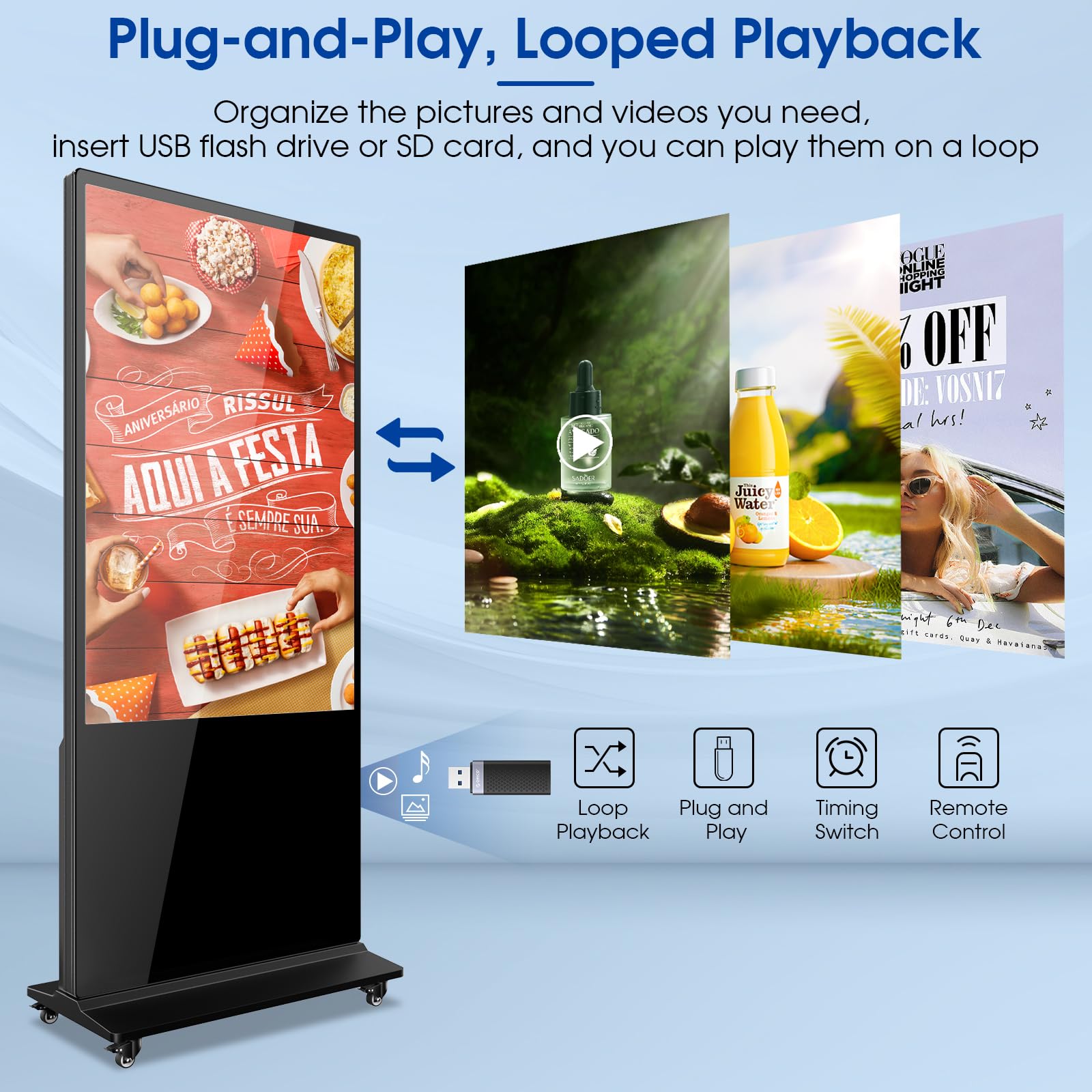 antfraer 55Inch Digital Signage Floor-Standing 4K Digital Signage Kiosk, Non-Touch Screen Totem for Indoor LCD Advertising Display, Android 11.0 OS with WiFi & HD Inputs Digital Signage Displays