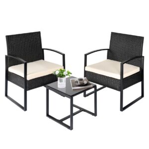 patloom 3-piece outdoor patio set – all-weather wicker rattan chairs with cushions & glass coffee table, perfect for backyard, garden, balcony, or poolside lounge furniture