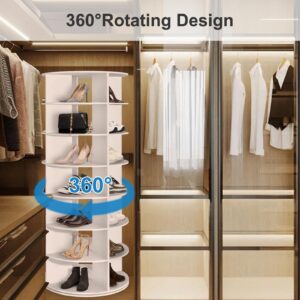 Hestiasko Rotating Shoe Rack Tower, 7 Tier Spinning Shoe Rack Tower, Center Hollow Rotating Shoe Rack Tower 360°, Easy to Assemble, Round Shoe Rack for Entryway Living Room Hallway - White