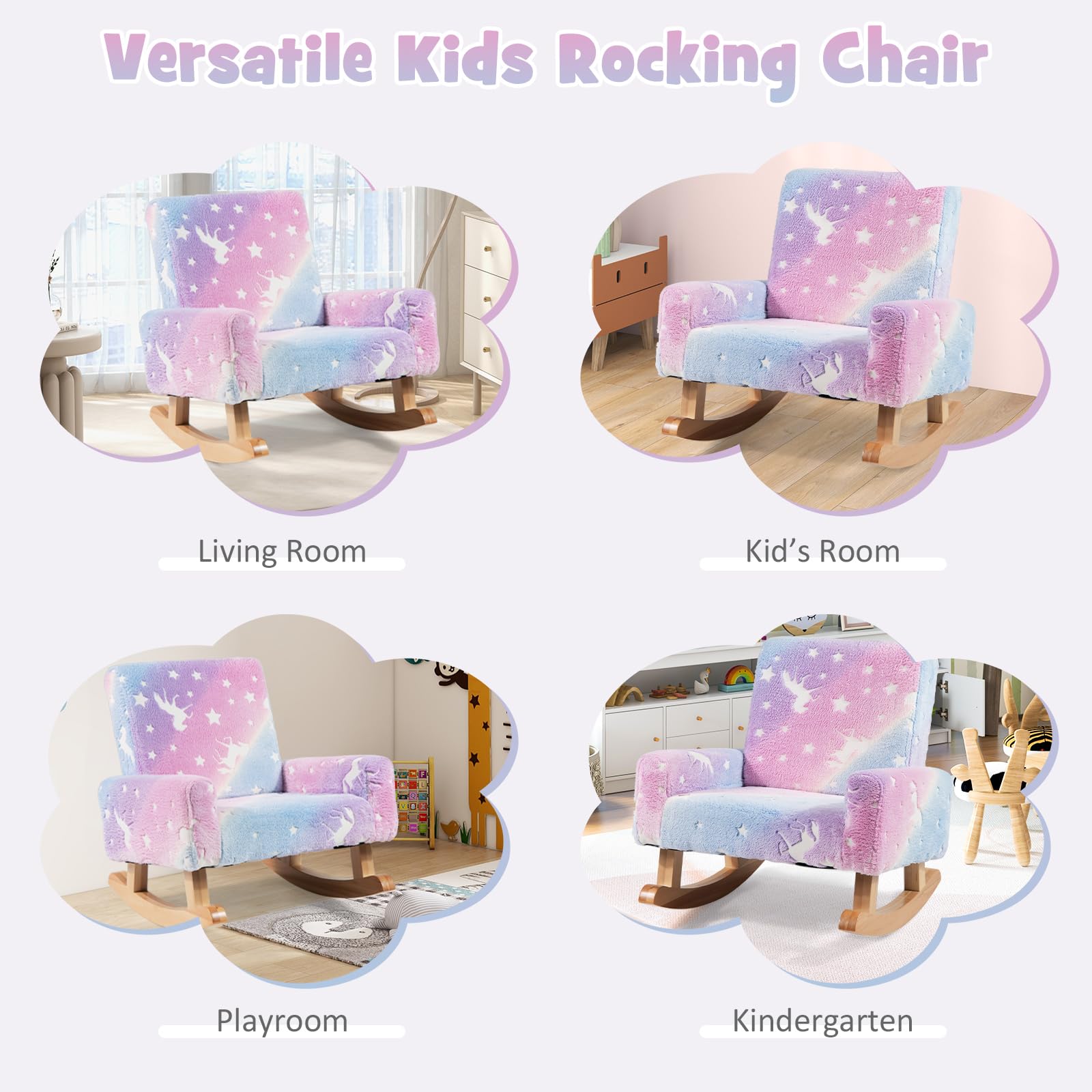 Costzon Kids Rocking Chair, Glow in The Dark, Upholstered Flannel Children's Sofa w/Poplar Wood Rocking Feet, Comfy Backrest for Kids Room, Nursery, Playroom, Preschool, Birthday Gift for Boys Girls