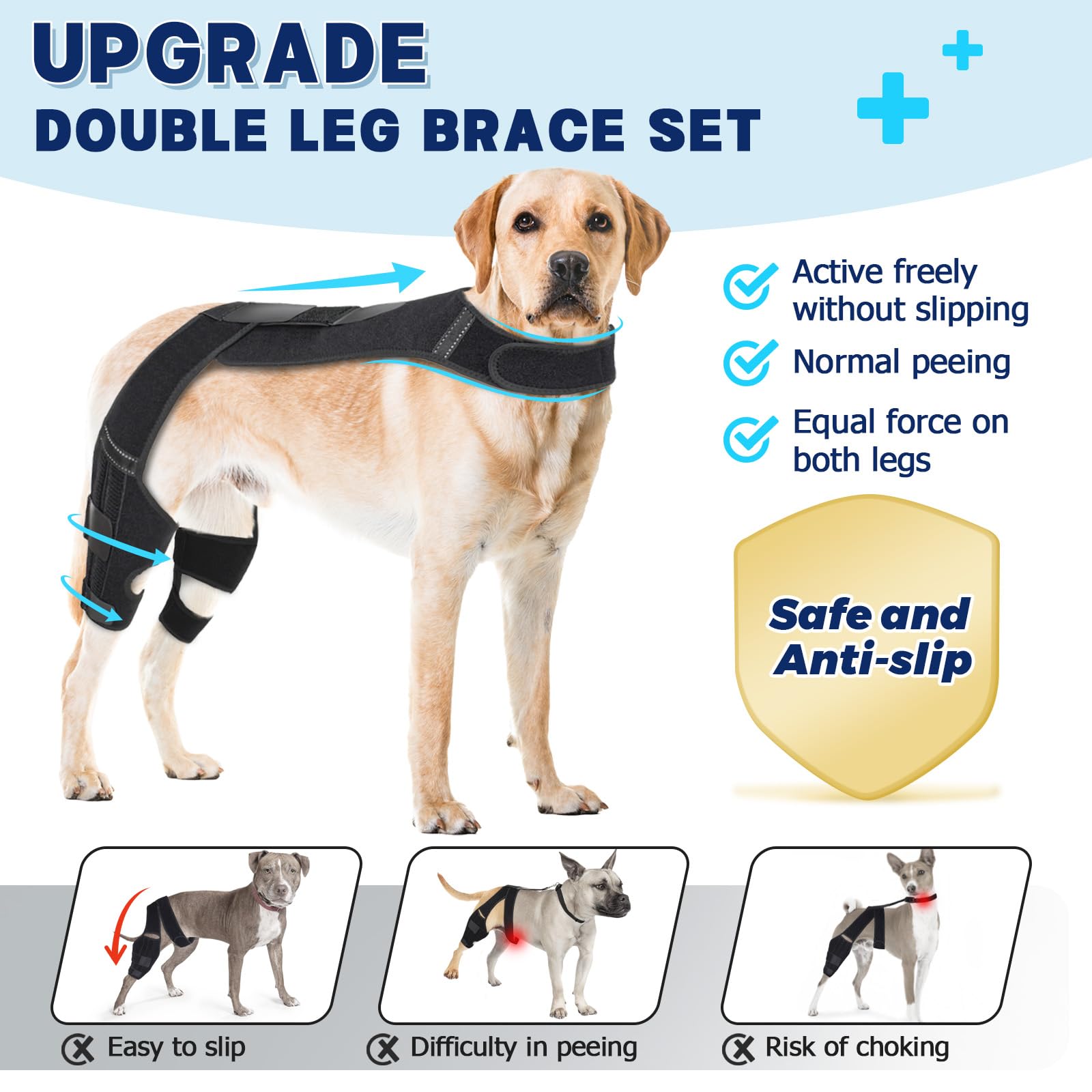 Dog Double Knee Brace for Torn ACL Hind Legs, Non-Slip Dog Double Leg Brace for Back Legs with Comfort Vest, Enhanced Stability Dog ACL Hip Brace with 2 Metal Strips for Ligament Injuries（Black,1-C)